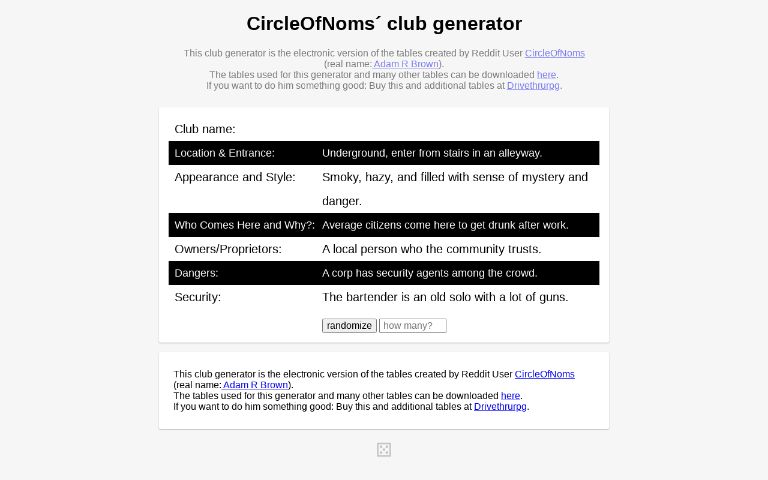 CircleOfNoms´ club generator