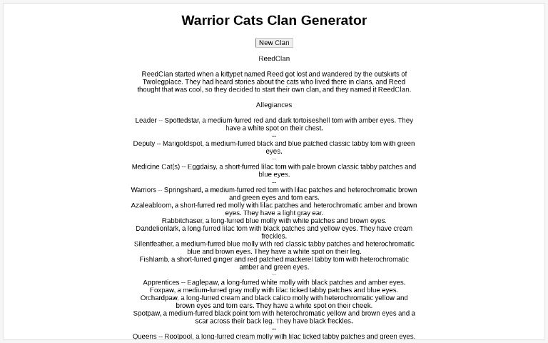 Warrior Cats Clan Generator
