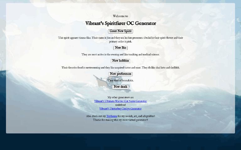 Vibrant's Spiritfarer OC Generator