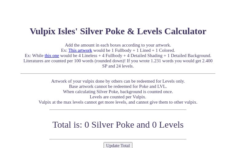 Vulpix Isles' Silver Poke & Levels Calculator ― Perchance Generator
