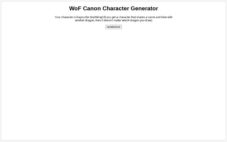 WoF Canon Character Generator