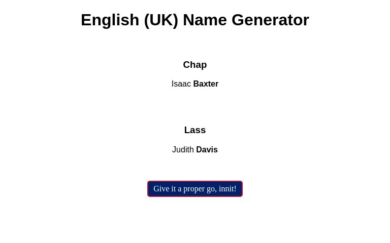 English (UK) Name Generator