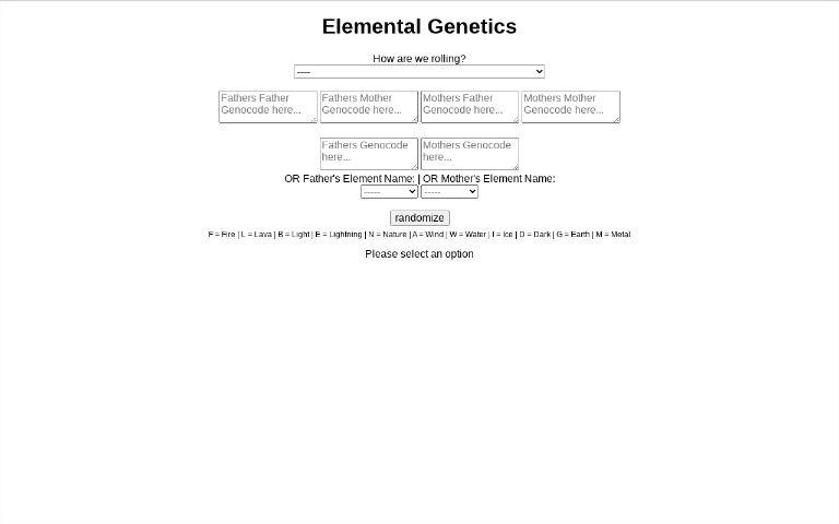 Elemental Genetics ― Perchance Generator