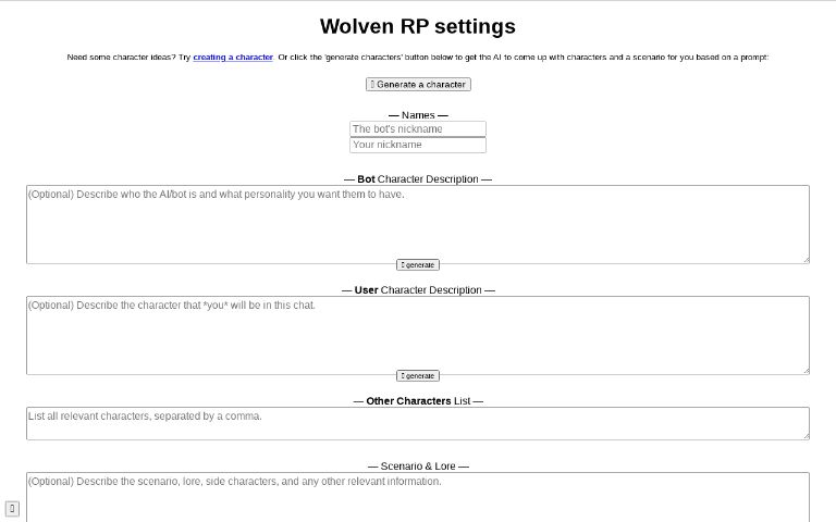 Wolven RP settings ― Perchance Generator
