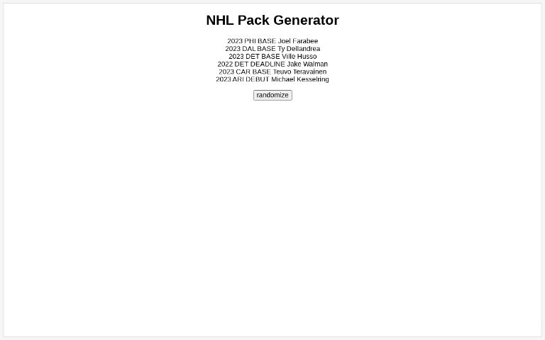 NHL Pack Generator