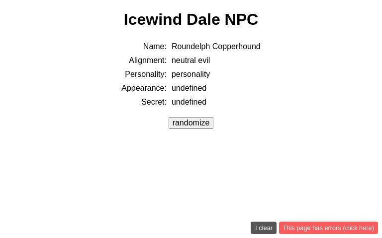 Icewind Dale NPC ― Perchance Generator