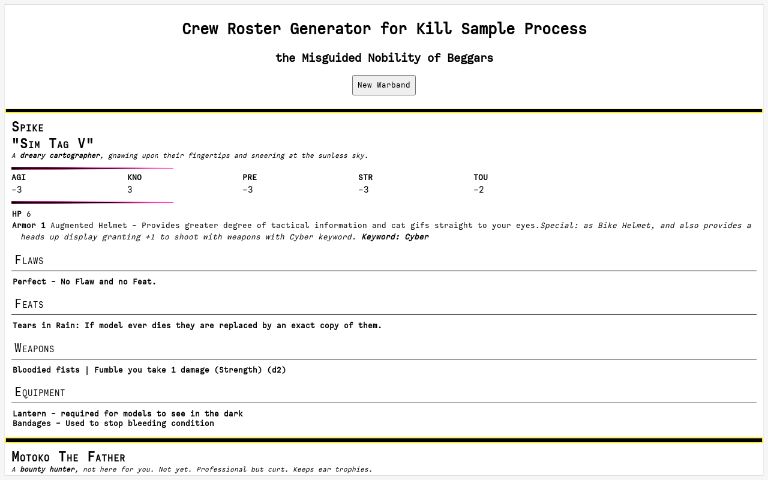 Crew Roster Generator for Kill Sample Process