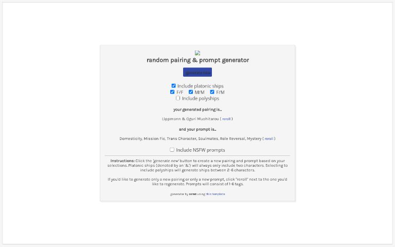 random pairing & prompt generator