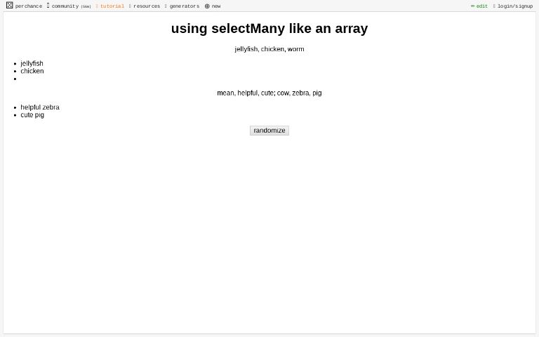 using selectMany like an array ― Perchance Generator