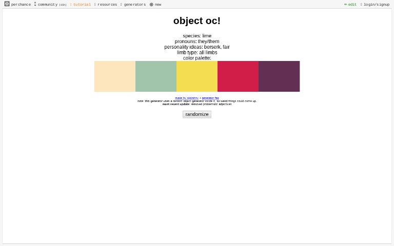 object oc! ― Perchance Generator