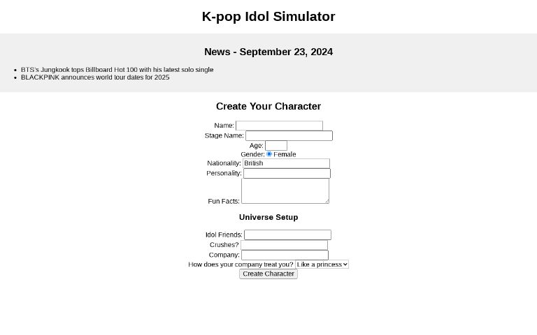 K-pop Idol Simulator ― Perchance Generator