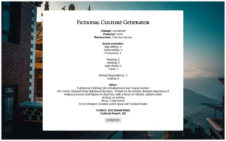 Fictional Culture Generator