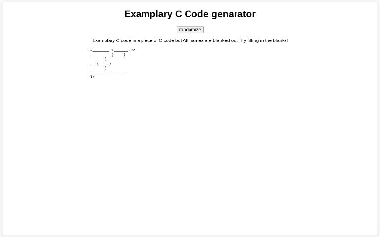 Examplary C Code genarator ― Perchance Generator