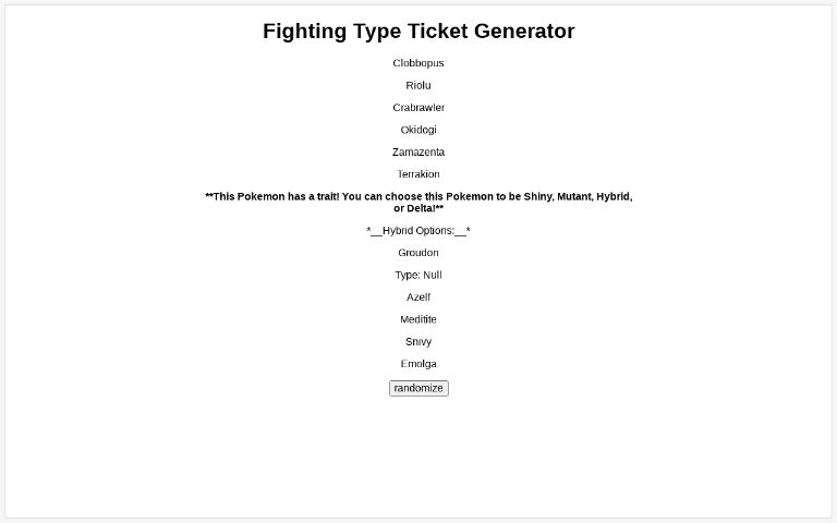 Fighting Type Ticket Generator
