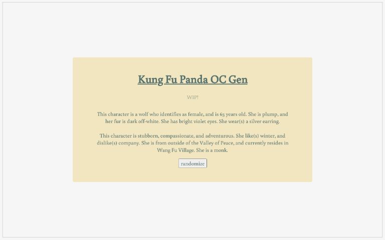 Kung Fu Panda OC Gen