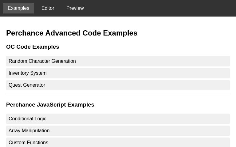 Perchance Advanced Code Examples ― Perchance Generator