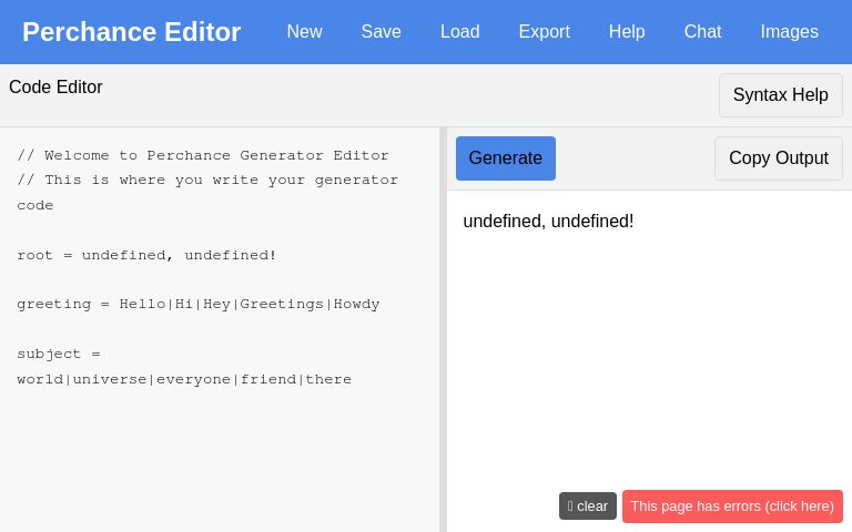 Perchance Generator Help