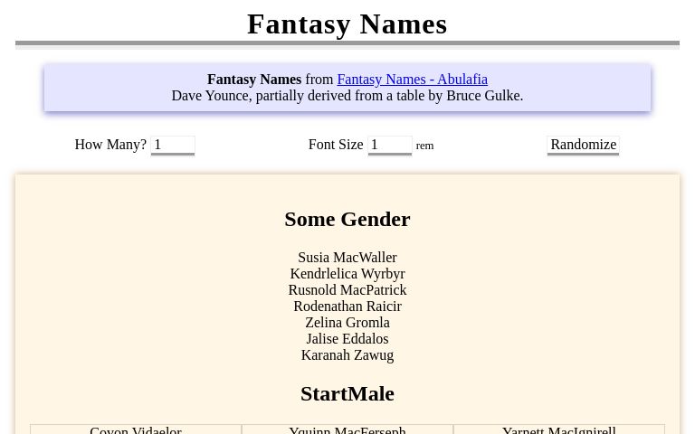 Fantasy Names ― Perchance Generator