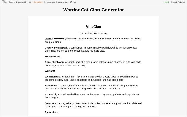 Warrior Cat Clan Generator