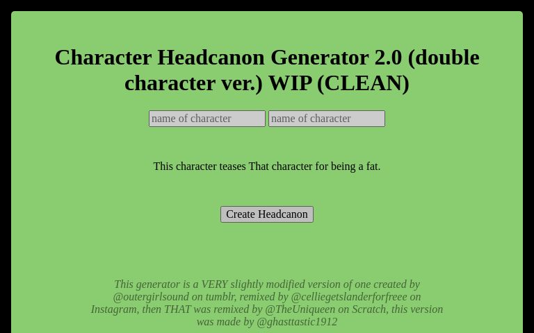 Character Headcanon Generator 2.0 (double character ver.) WIP (CLEAN)