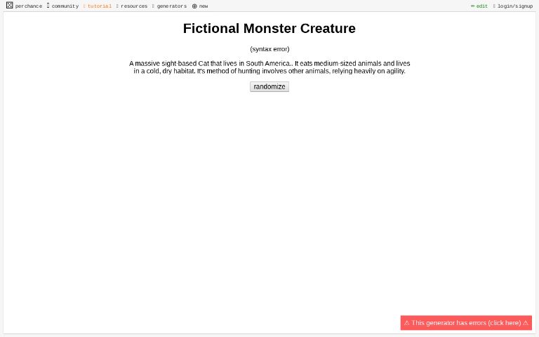Fictional Monster Creature ― Perchance Generator