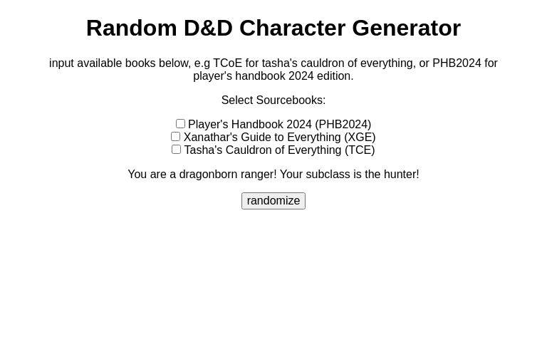 Random D&D Character Generator