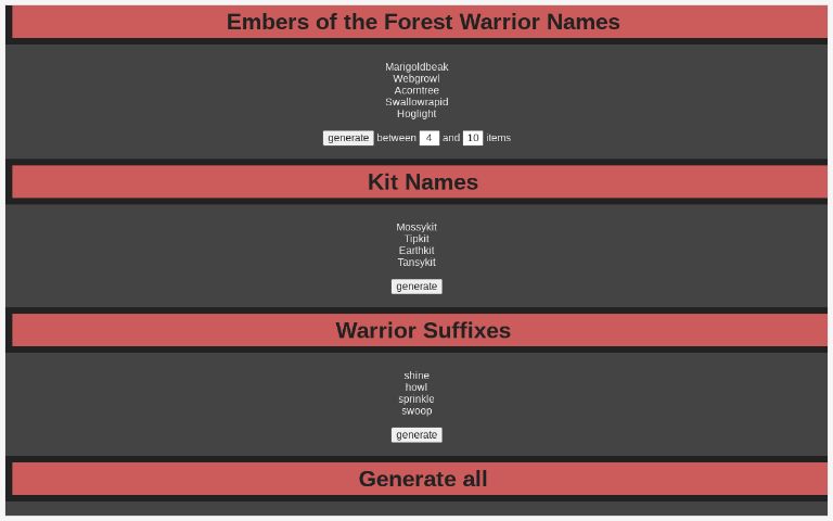 Embers of the Forest Warrior Names ― Perchance Generator