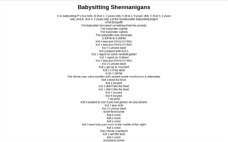 Babysitting Shennanigans ― Perchance Generator