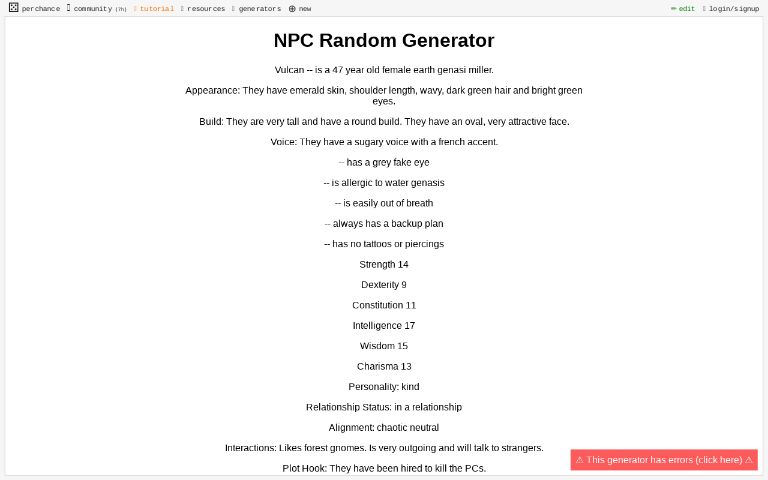 NPC Random Generator