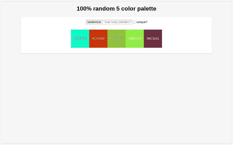100% random 5 color palette ― Perchance Generator