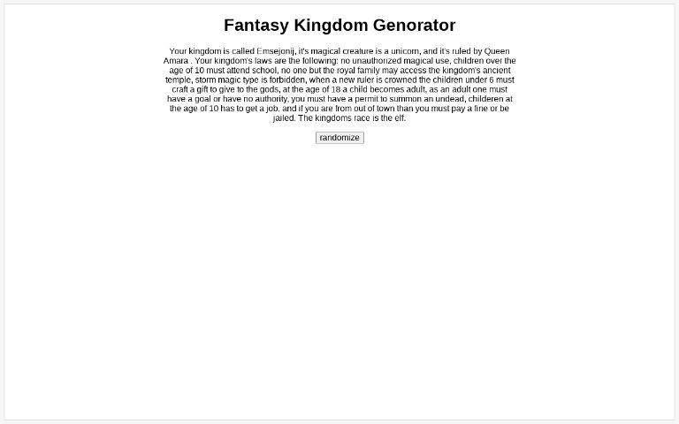 Fantasy Kingdom Genorator ― Perchance Generator