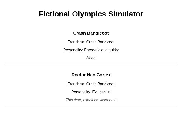 Fictional Olympics Simulator ― Perchance Generator