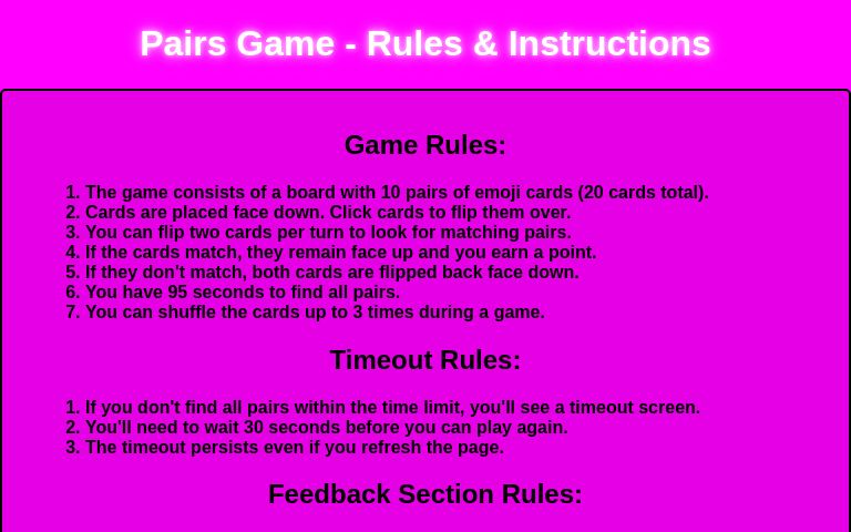 Pairs Game - Rules & Instructions ― Perchance Generator