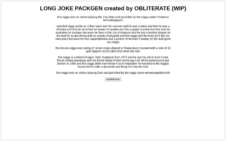 LONG JOKE PACKGEN created by OBLITERATE (WIP) ― Perchance Generator