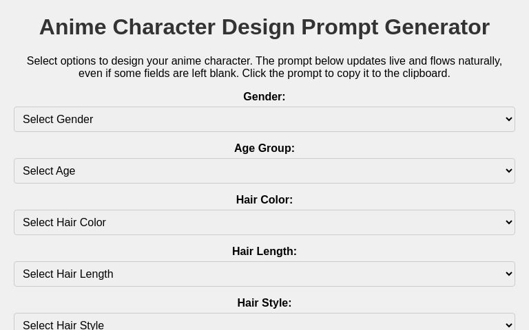 Anime Character Design Prompt Generator