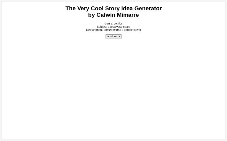 The Very Cool Story Idea Generator by Cafwin Mimarre