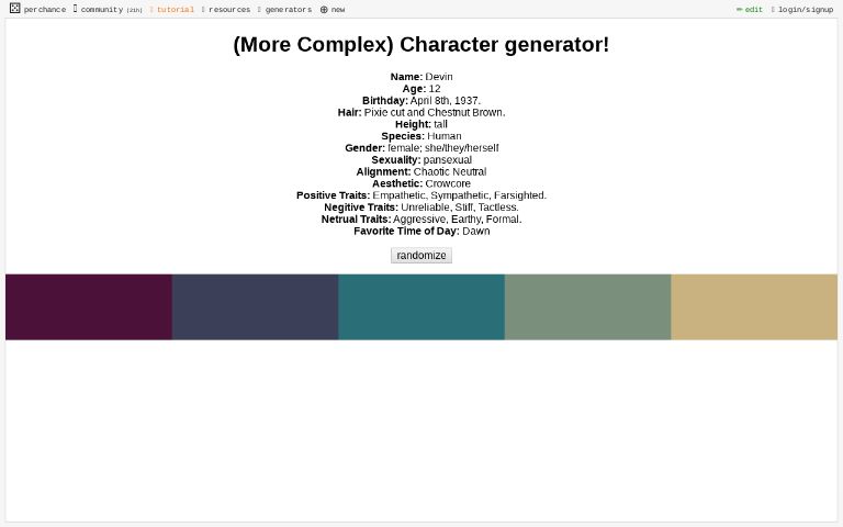 (More Complex) Character generator!