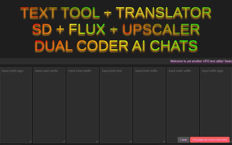 TEXT TOOL + TRANSLATORSD + FLUX + UPSCALERDUAL CODER AI CHATS ― Perchance Generator