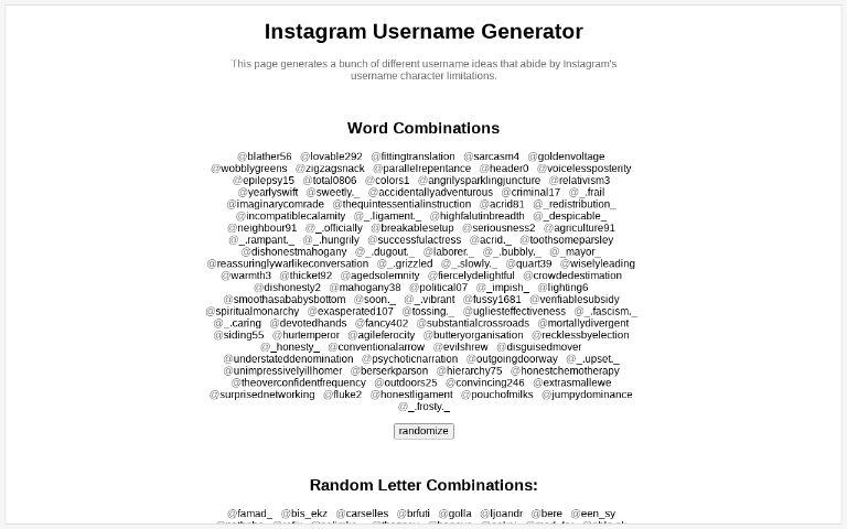 Instagram Username Generator (Infinite Ideas)