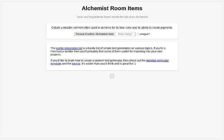 Alchemist Room Items ― Perchance Generator