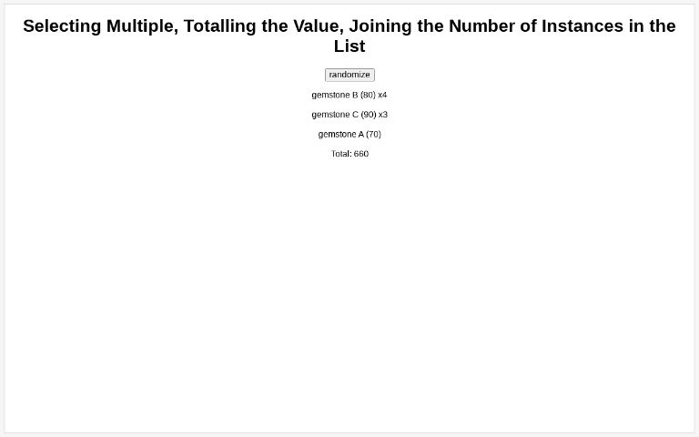 Selecting Multiple, Totalling the Value, Joining the Number of Instances in the List ― Perchance ...