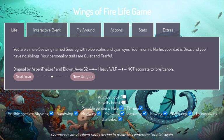 Wings of Fire Life Game ― Perchance Generator