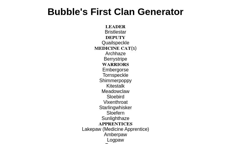 Bubble's First Clan Generator