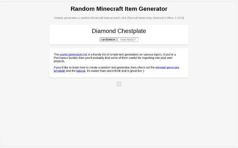 Random Minecraft Item Generator