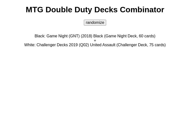 MTG Double Duty Decks Combinator ― Perchance Generator