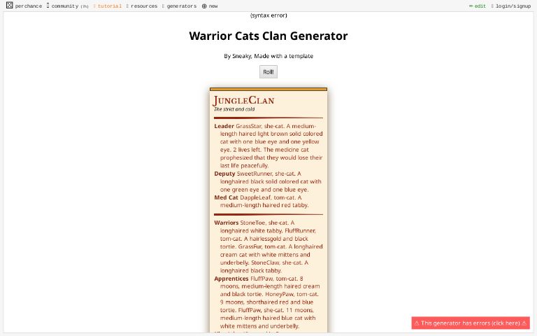 Warrior Cats Clan Generator