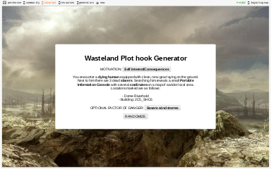 Wasteland Plot hook Generator