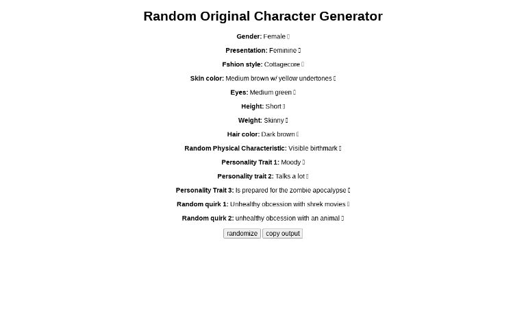 Random Original Character Generator