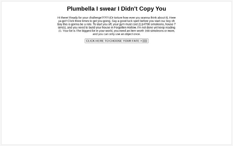 Plumbella I swear I Didn't Copy You ― Perchance Generator
