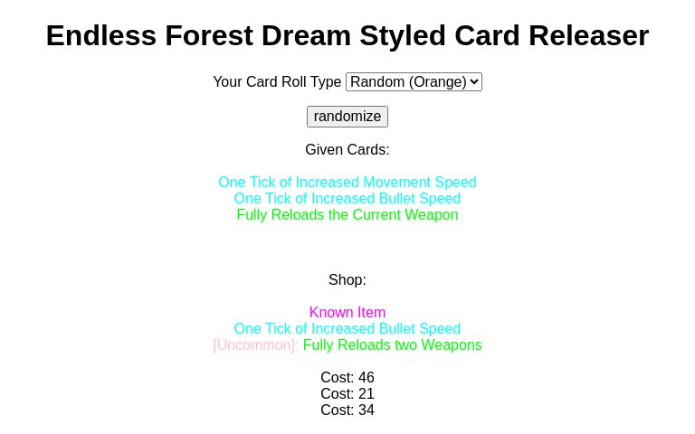 Endless Forest Dream Styled Card Releaser ― Perchance Generator